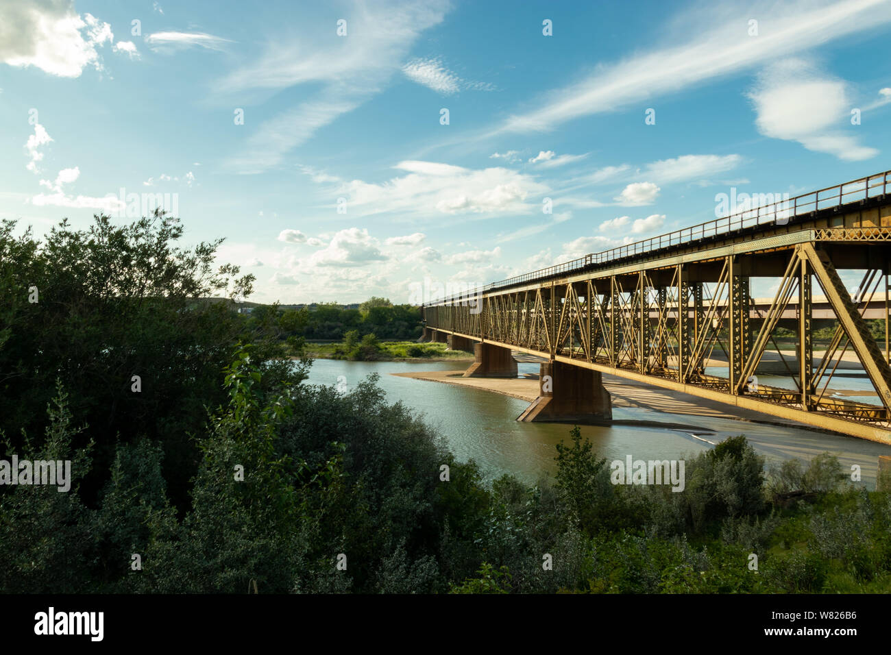 Afternoon view down the side of the Grand Trunk railroad bridge over ...