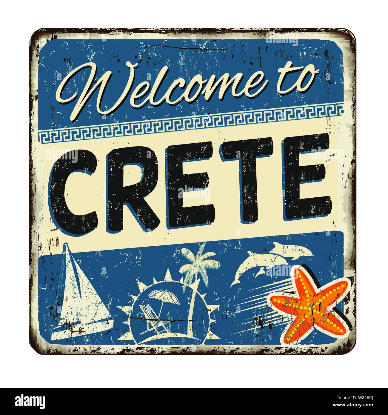 Welcome to Crete vintage rusty metal sign on a white background, vector ...