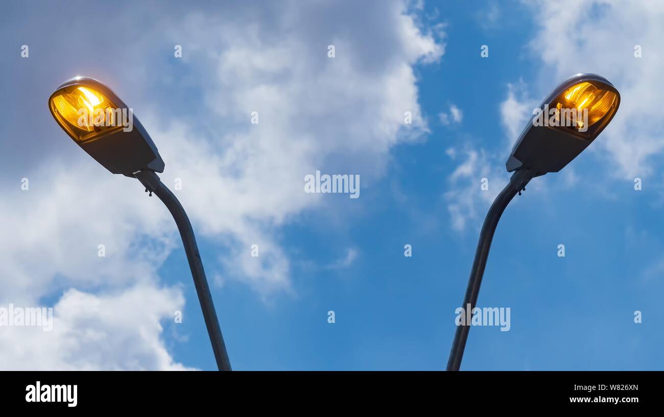 Bucharest, Romania - July 14, 2019: The street lights are lit wrong at ...