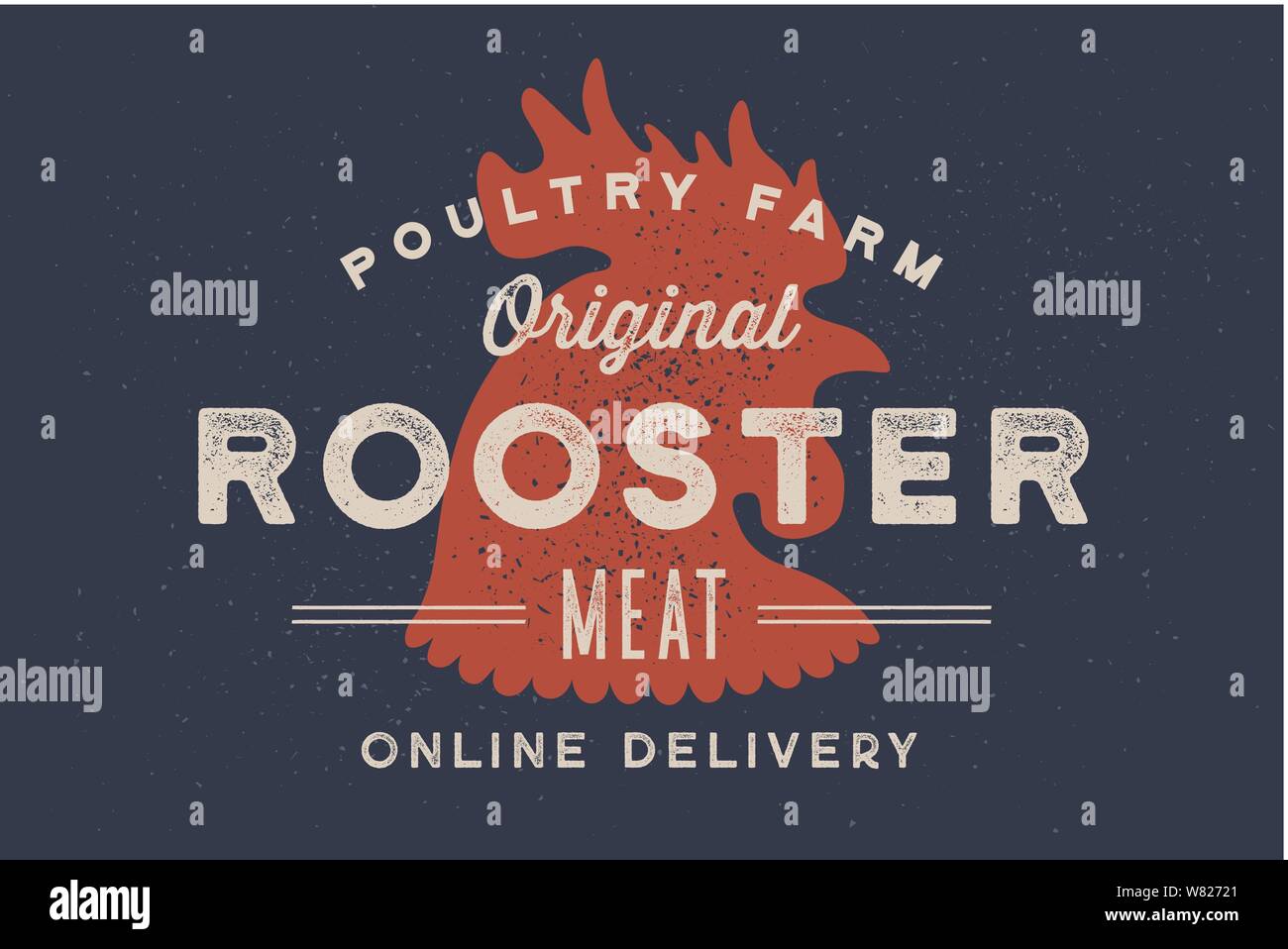 Rooster, poultry. Vintage logo, retro print, poster for Butchery Stock ...