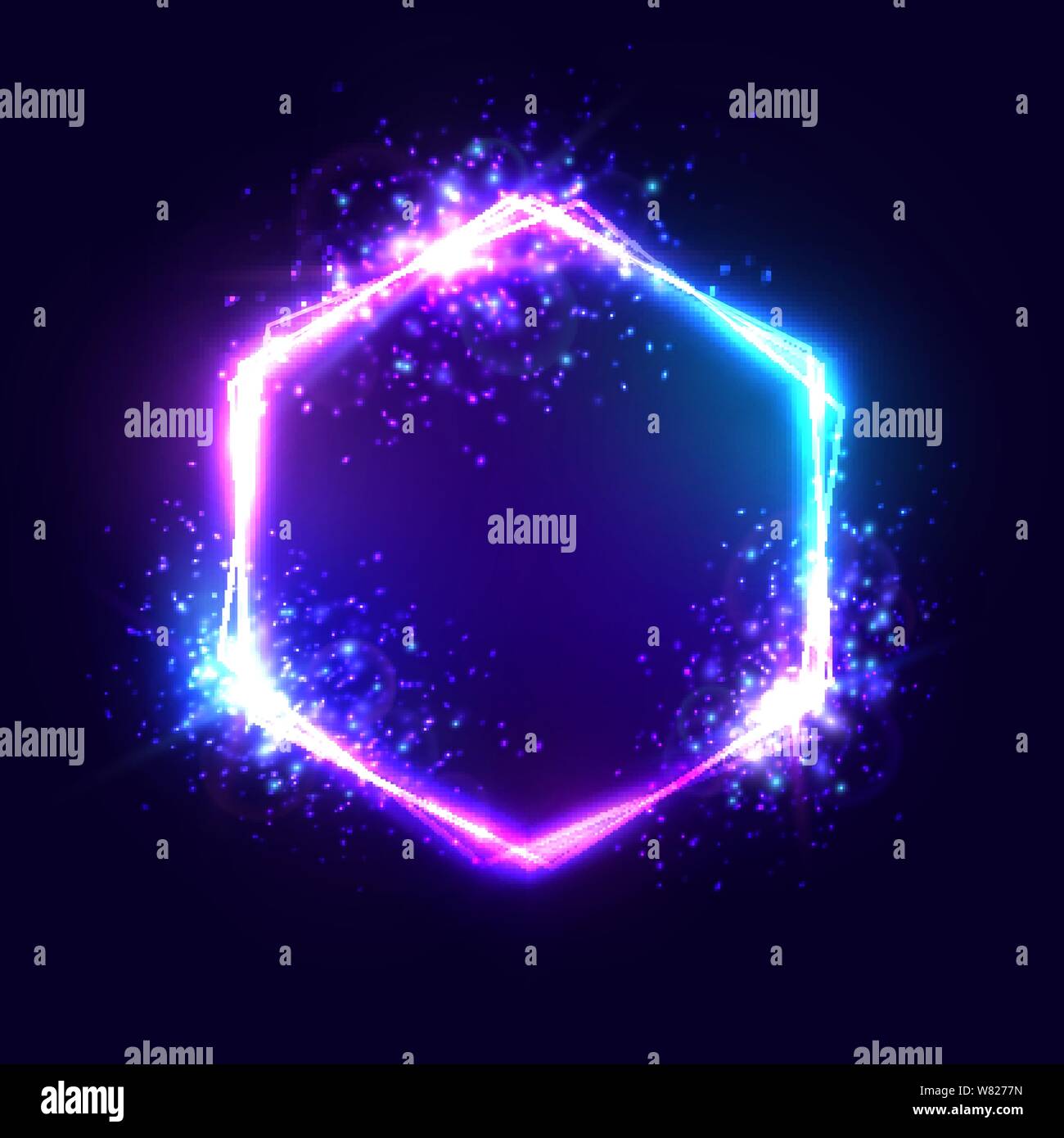 Neon hexagon frame pink violet color on dark blue Stock Vector Image ...