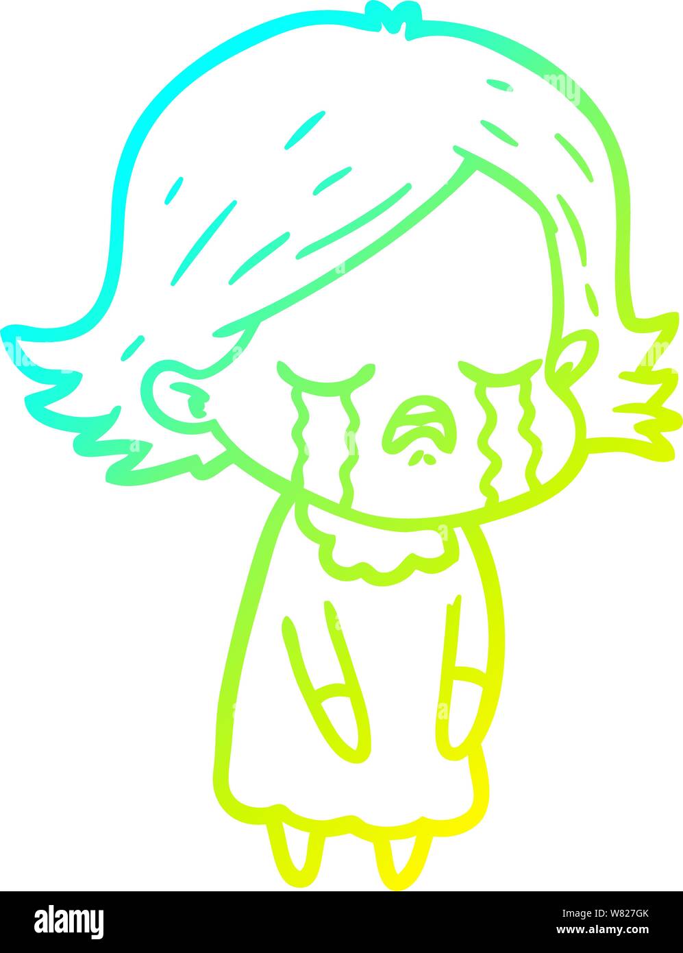 cold gradient line drawing of a cartoon girl crying Stock Vector Image ...