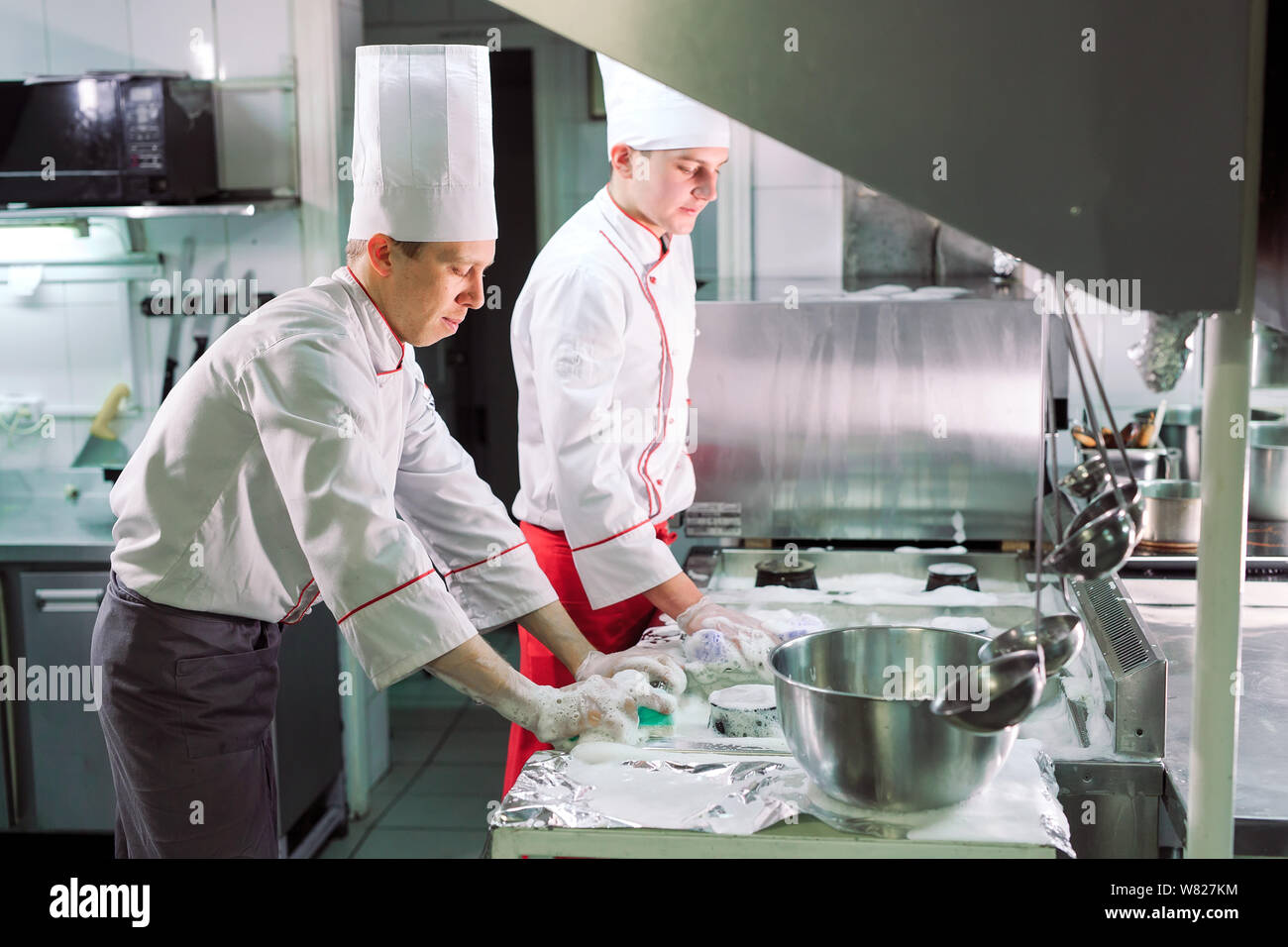 Sanitary day in the restaurant. Repeats wash your workplace. Cooks wash ...