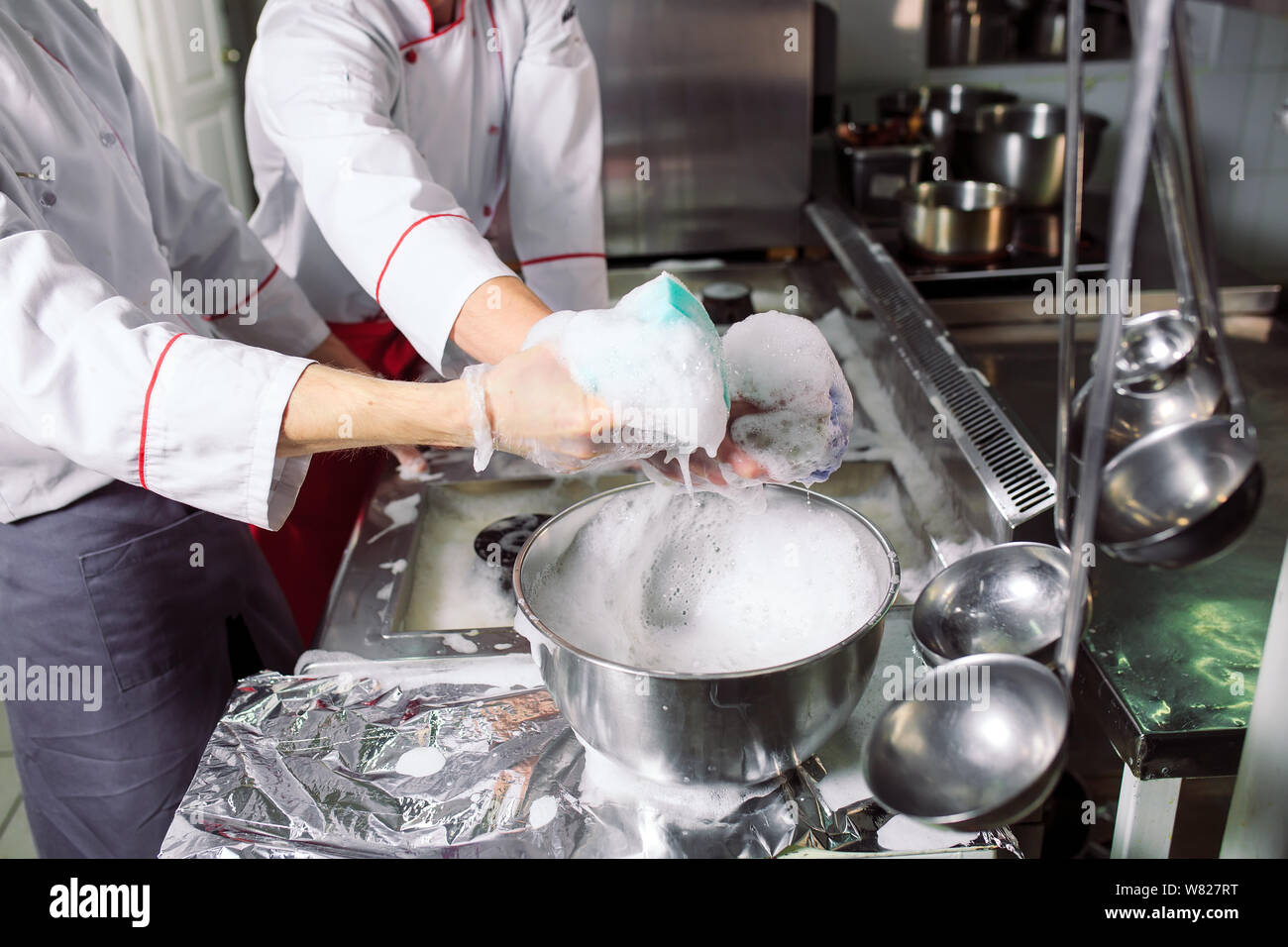 Sanitary day in the restaurant. Repeats wash your workplace. Cooks wash ...