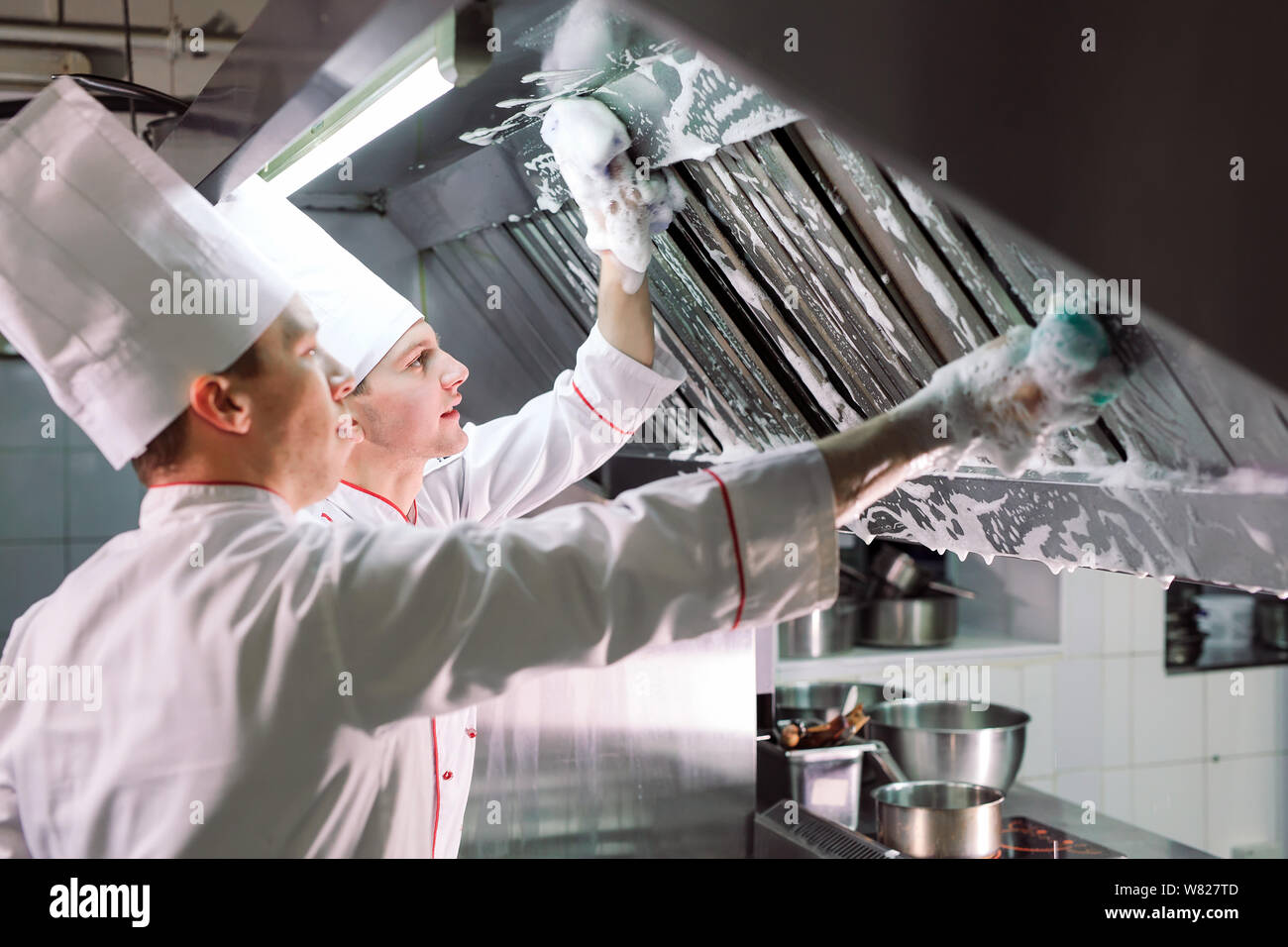 Sanitary day in the restaurant. Repeats wash your workplace. Cooks wash ...