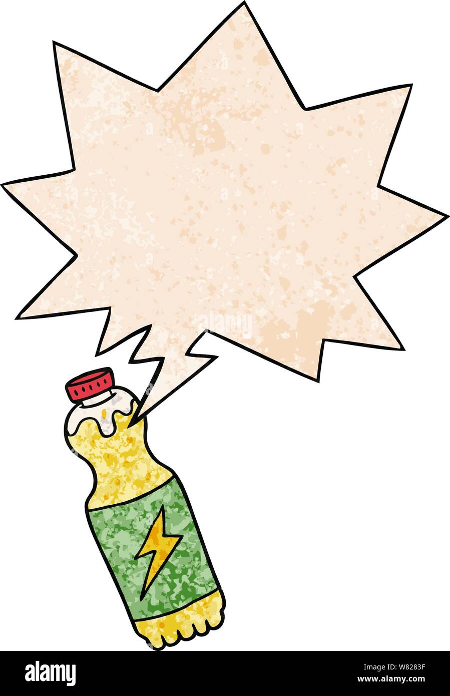 cartoon soda bottle with speech bubble in retro texture style Stock ...