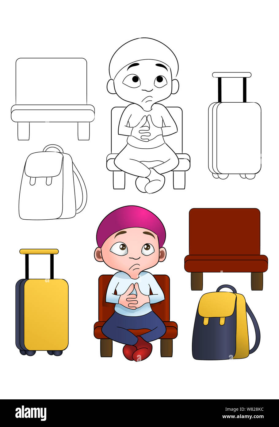 illustration of a boy waiting on isolated white background Stock Photo ...