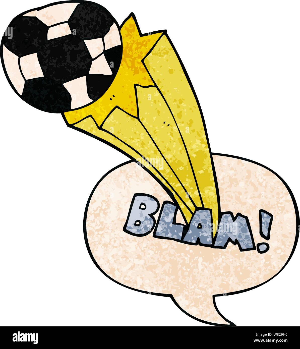 cartoon kicked soccer ball with speech bubble in retro texture style ...