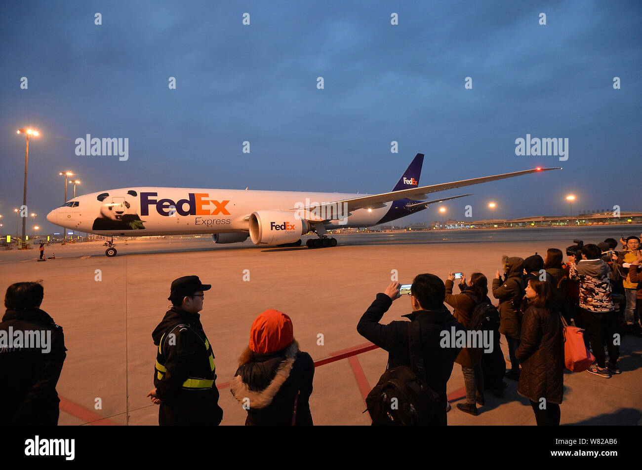 The FedEx Boeing 777 jet plane painted with picture of a giant bamboo ...