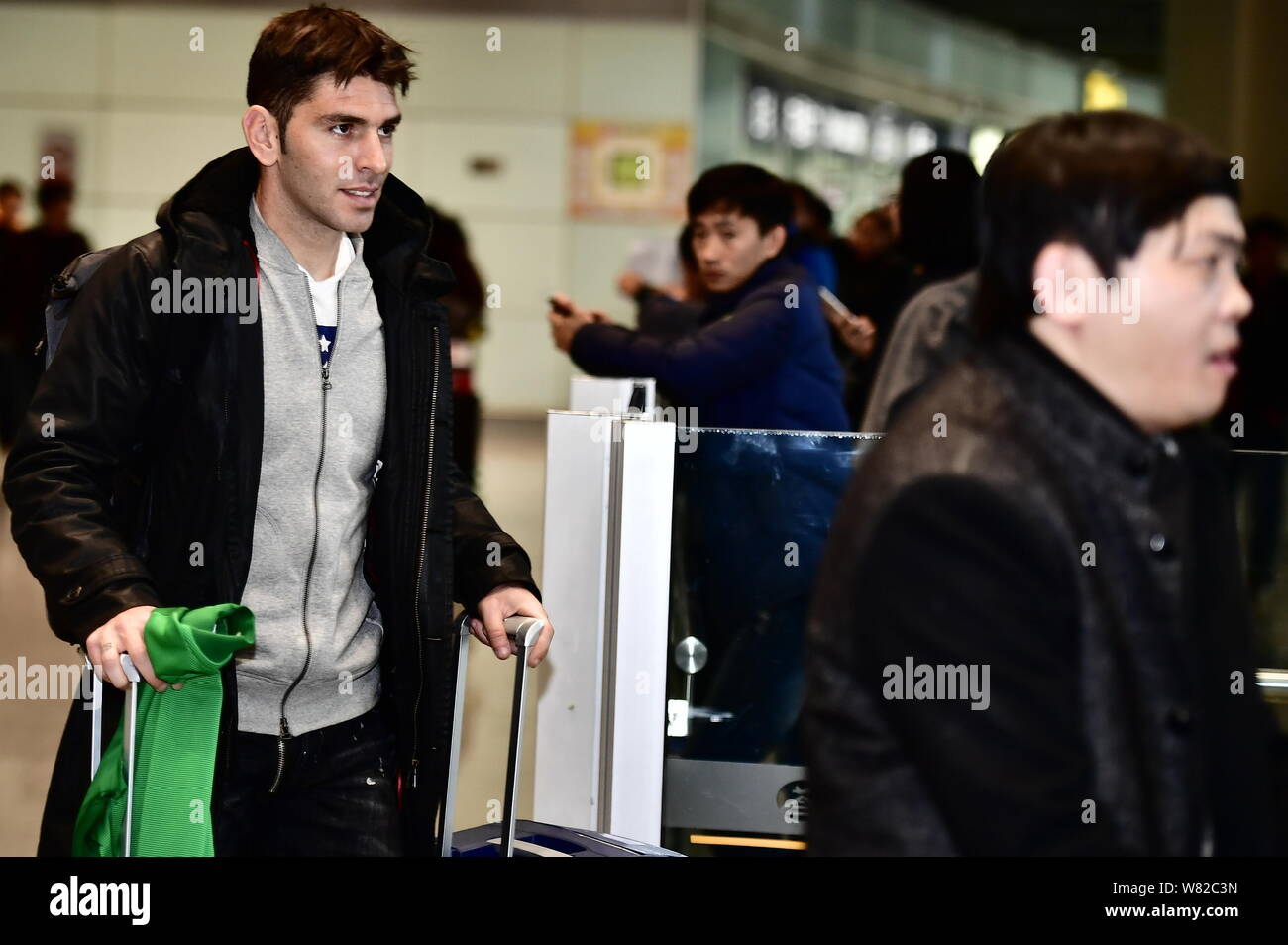 Spanish soccer player Jonathan Soriano is pictured after arriving at ...