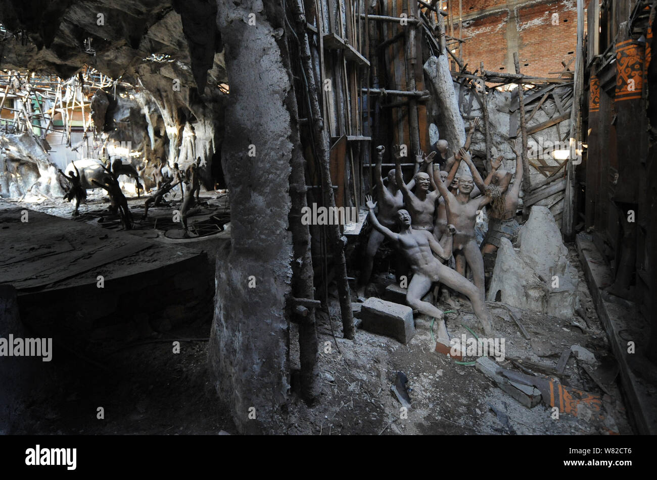 Interior view of ruins of imperial architectural style building complex ...
