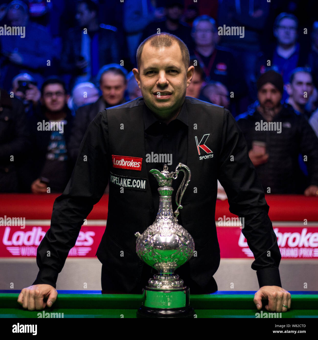 Barry Hawkins of England poses with his trophy after defeating Ryan Day ...