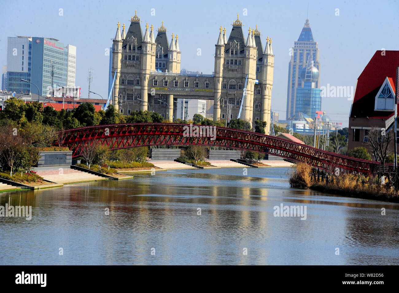 --FILE--View of a replica of the world-famous Tower Bridge of London in ...