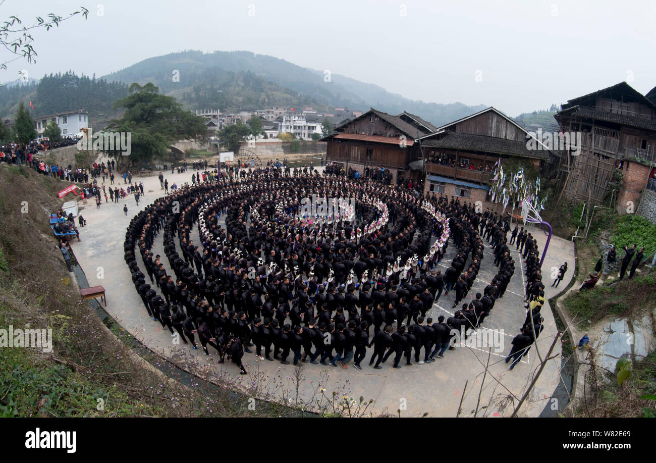 Local Chinese villagers of Dong ethnic minority, dressed in traditional ...
