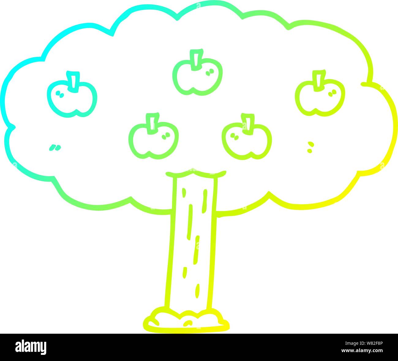 cold gradient line drawing of a cartoon apple tree Stock Vector Image ...