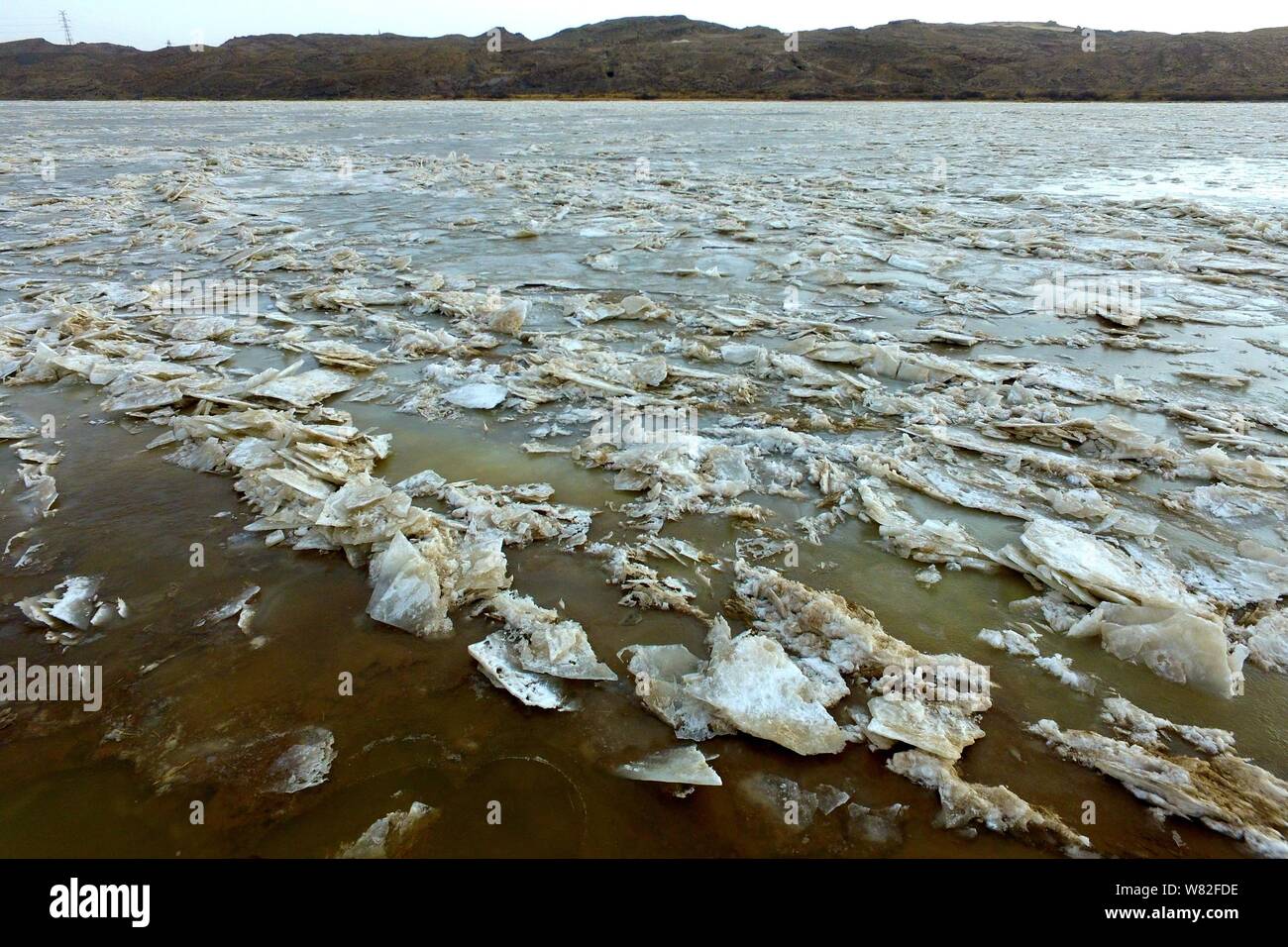 View of floating ice on the Ningxia section of the Yellow River in ...