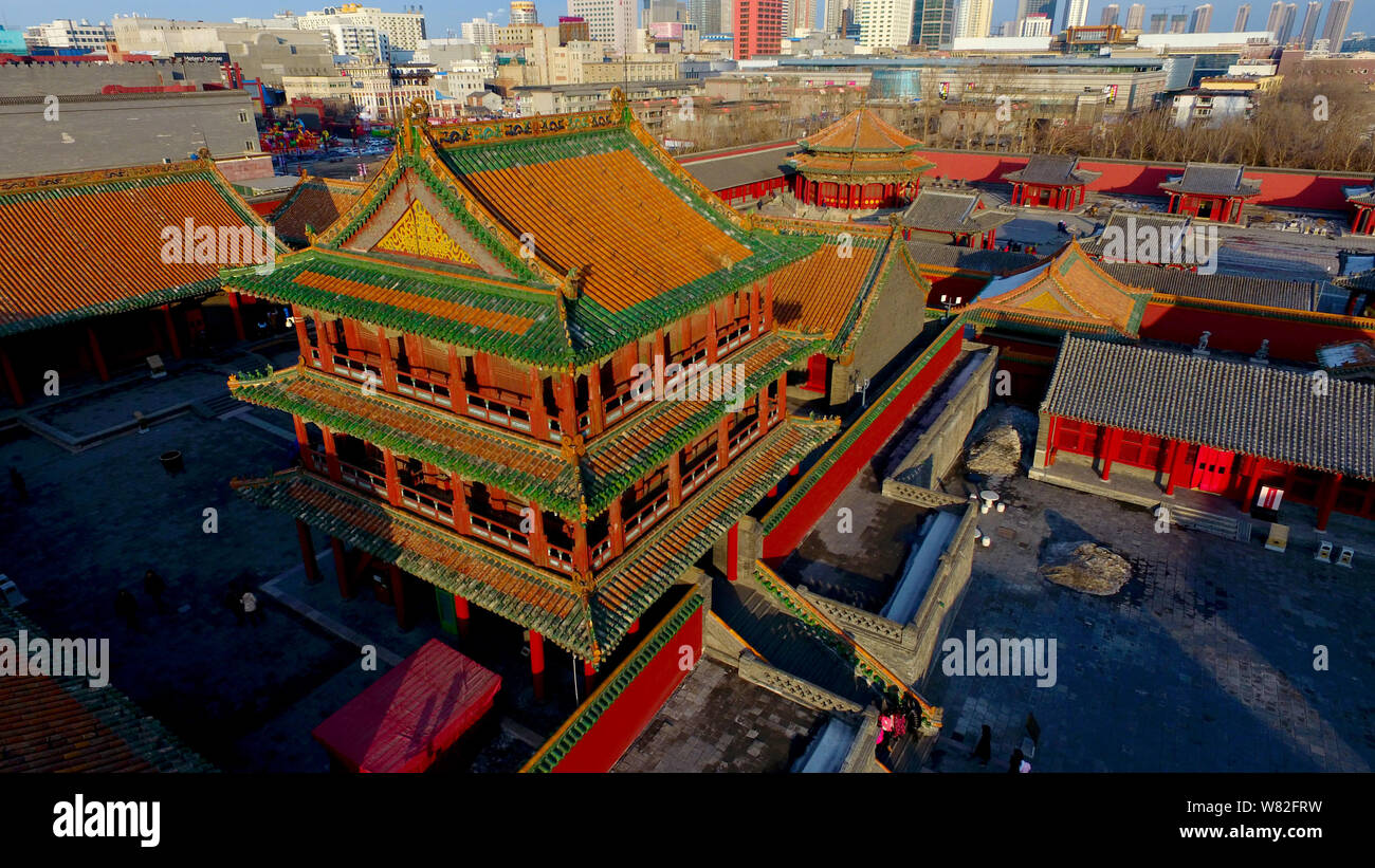 Aerial view of the Mukden Palace, also known as the Shenyang Imperial ...