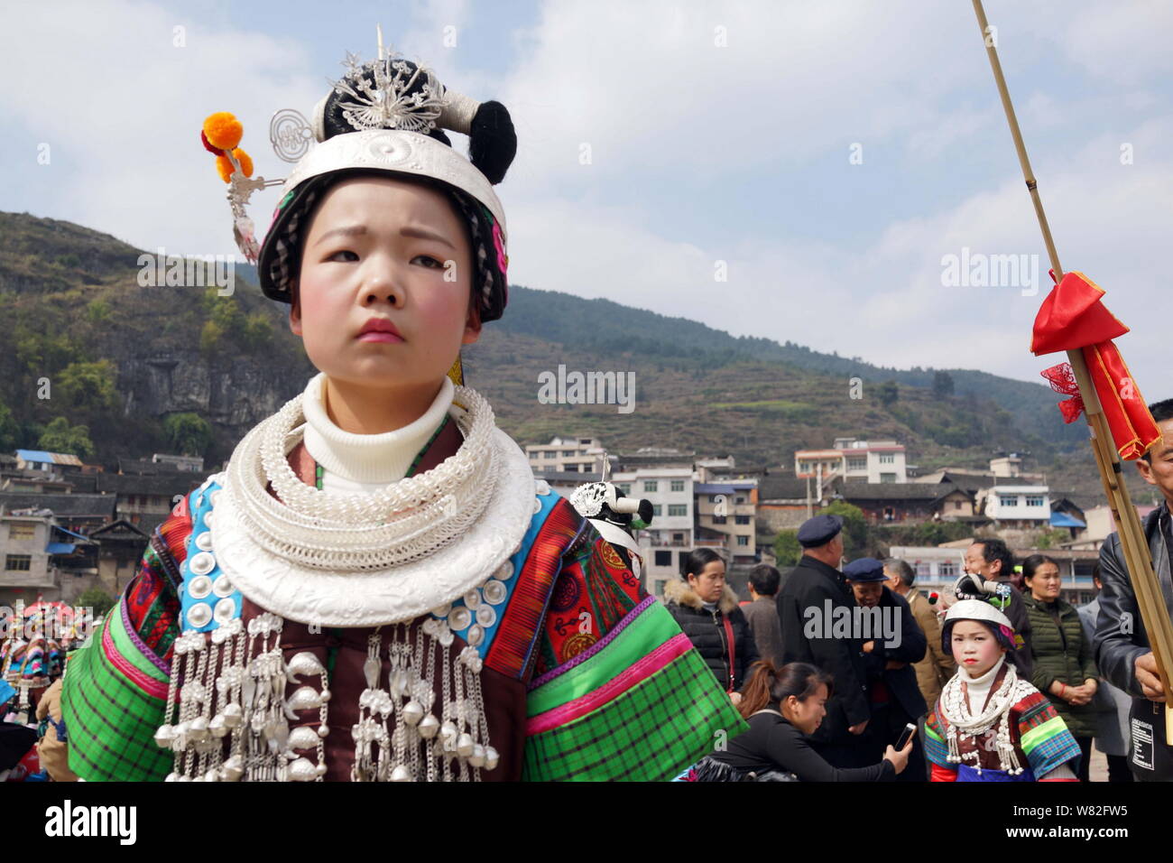 Chinese women of Miao ethnic minority dressed in traditional silver ...
