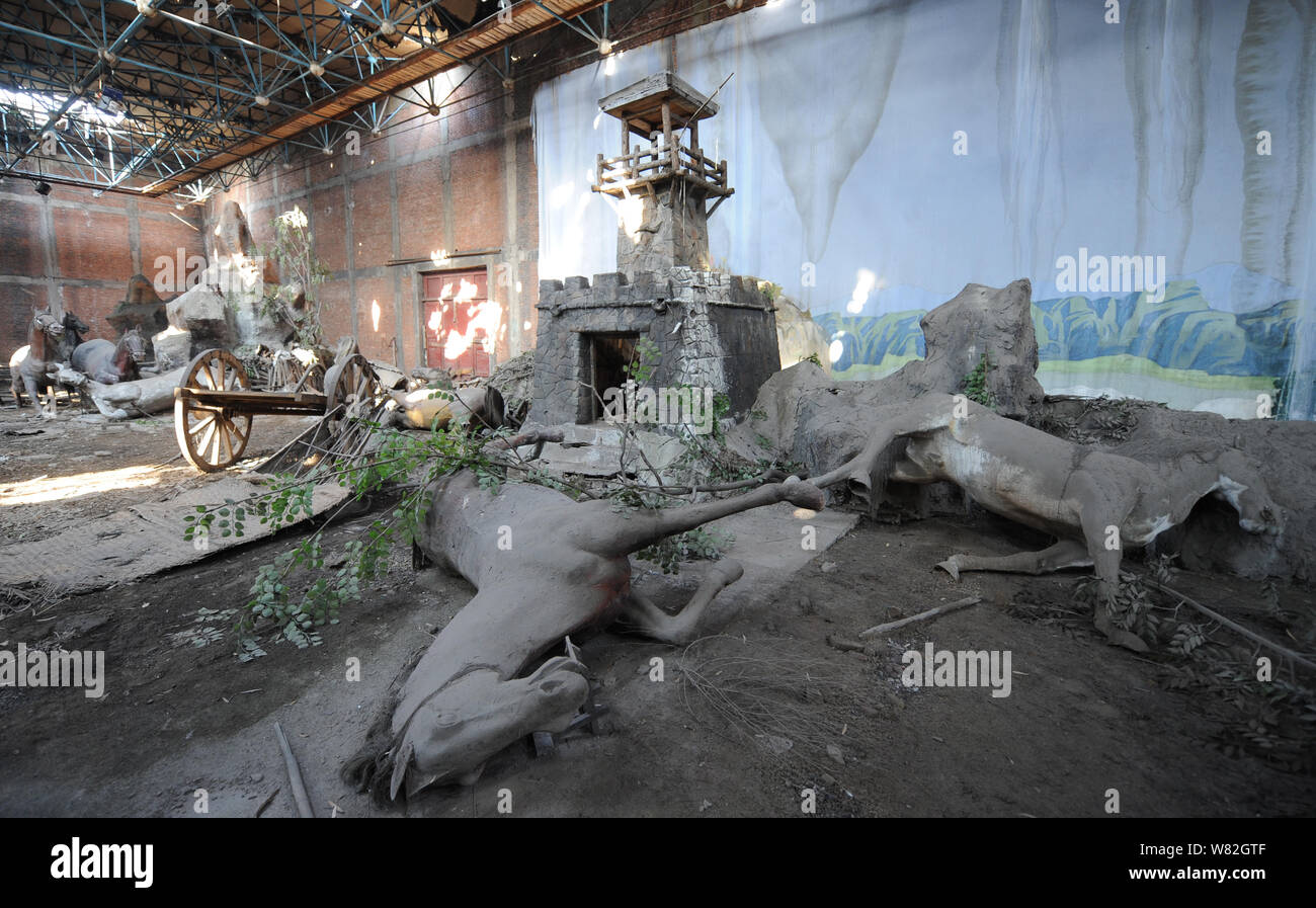 Interior view of ruins of imperial architectural style building complex ...