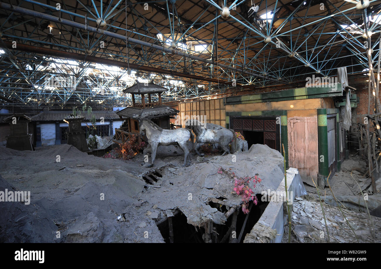 Interior view of ruins of imperial architectural style building complex ...