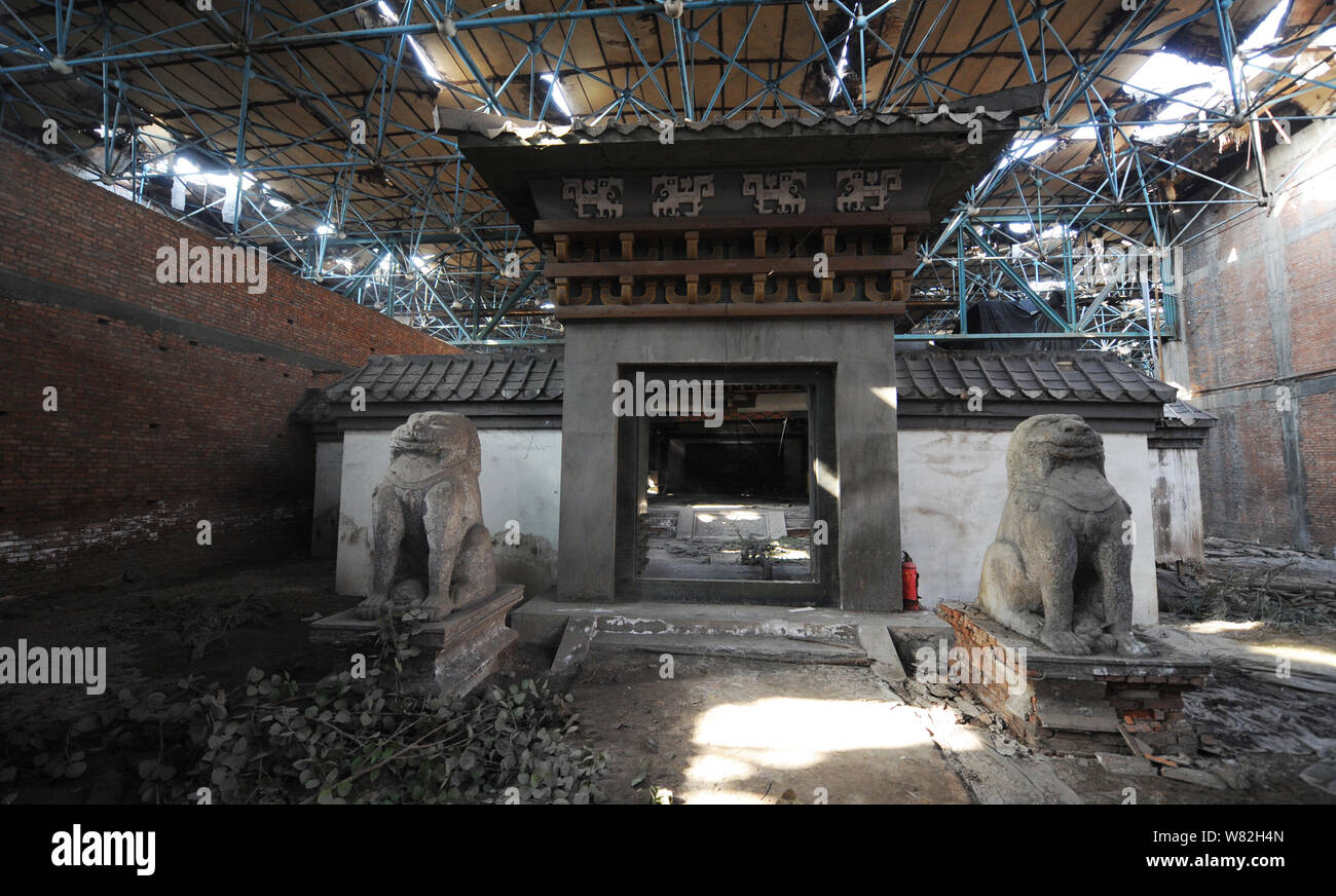 Interior view of ruins of imperial architectural style building complex ...