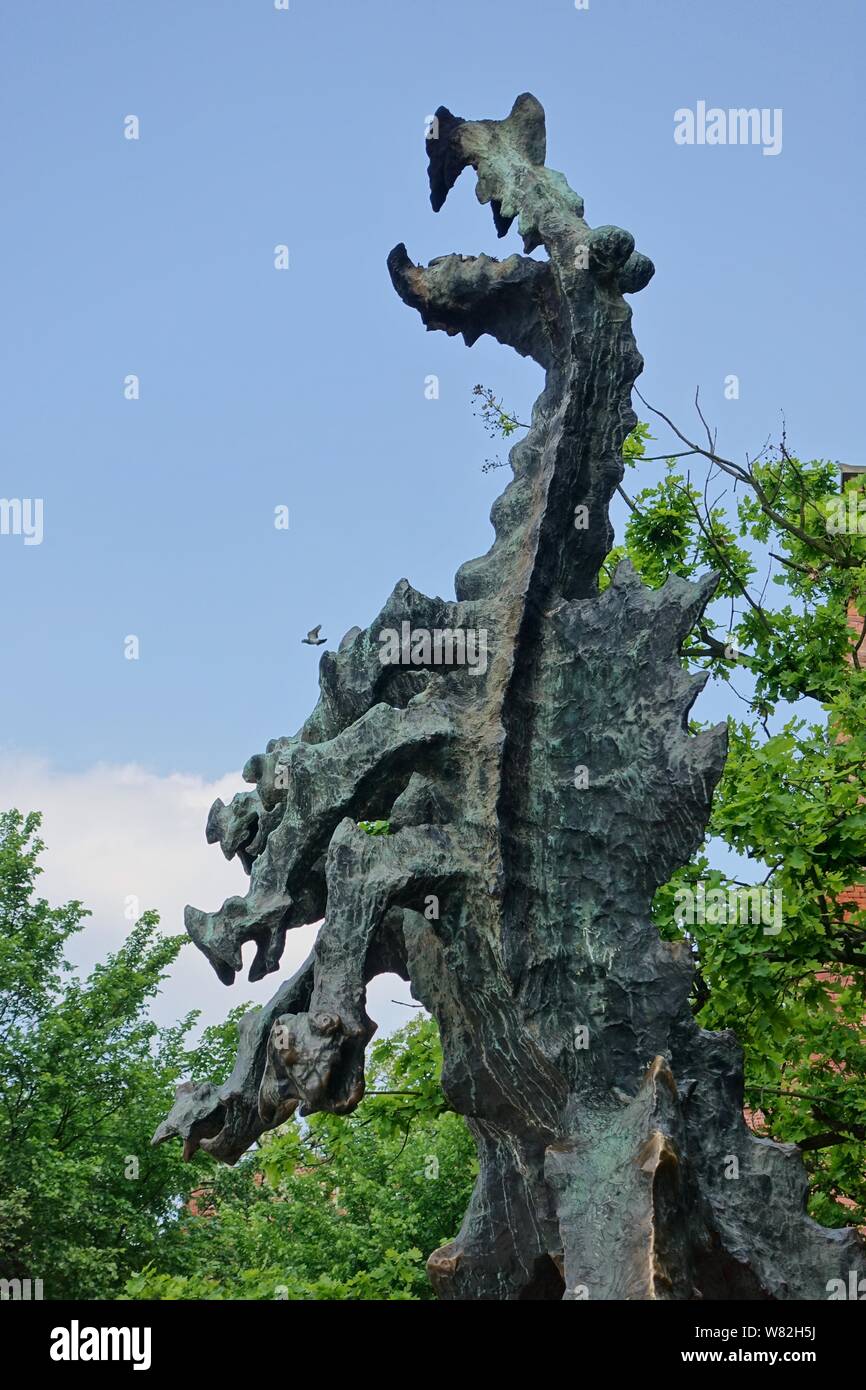 KRAKOW, POLAND -25 MAY 2019- View of the Wawel Dragon Statue (Pomnik ...