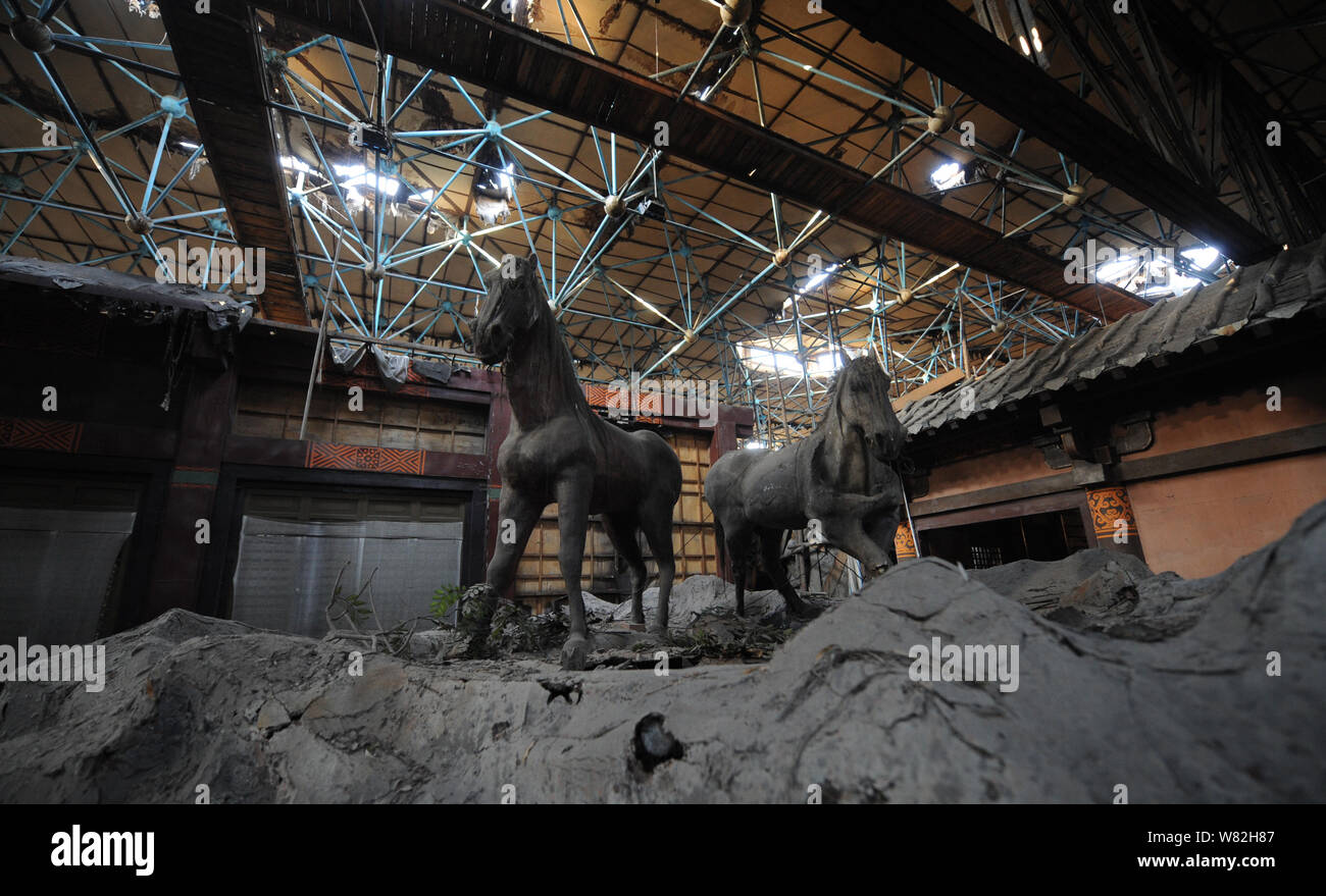 Interior view of ruins of imperial architectural style building complex ...