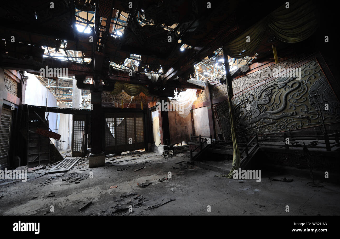 Interior view of ruins of imperial architectural style building complex ...