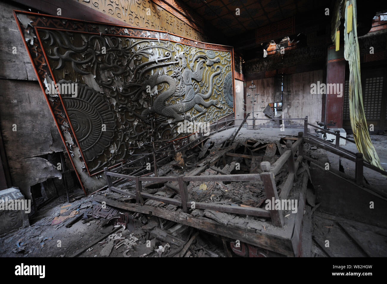 Interior view of ruins of imperial architectural style building complex ...