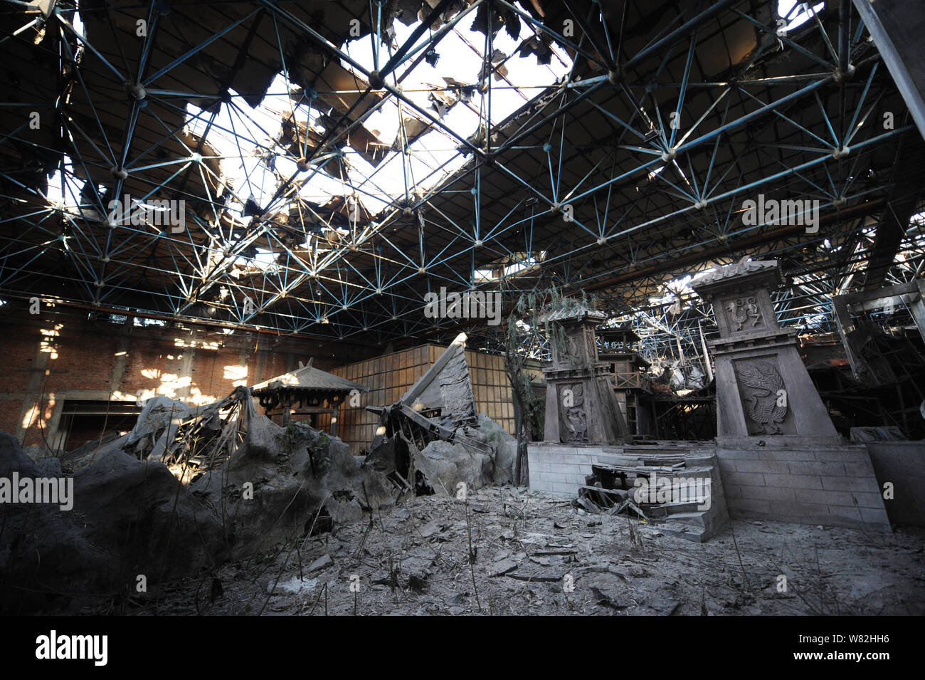 Interior view of ruins of imperial architectural style building complex ...