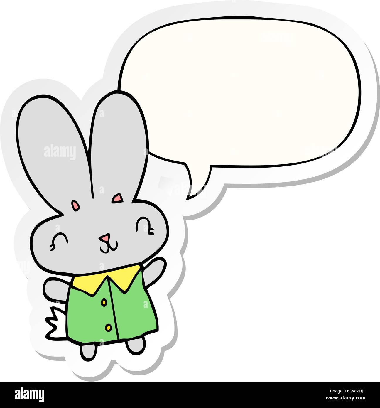 cute cartoon tiny rabbit with speech bubble sticker Stock Vector Image ...
