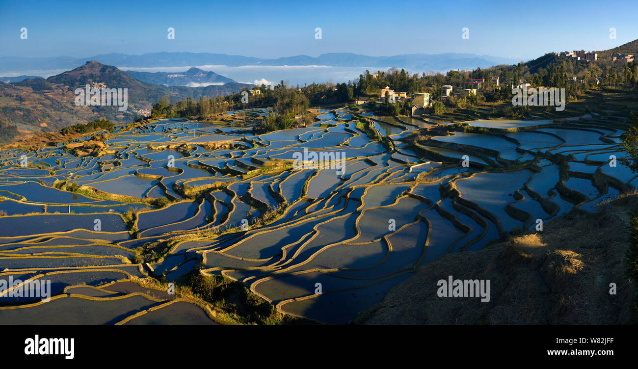 Landscape of terraced rice fields of the Honghe Hani Rice Terraces, one ...