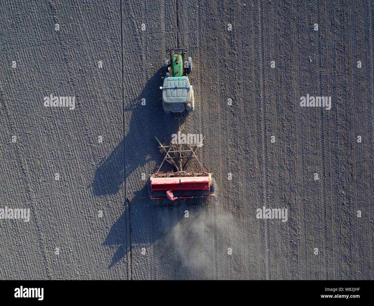 Aerial view of spring ploughing in Bayingolin Mongol Autonomous ...