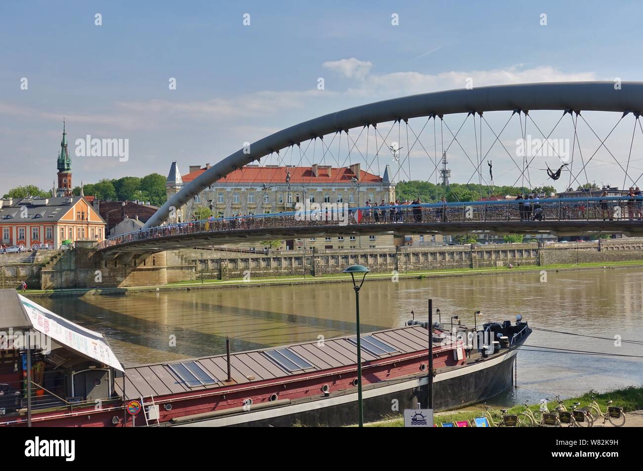 KRAKOW, POLAND -25 MAY 2019- View of the Father Bernatek Bridge (Kładka ...