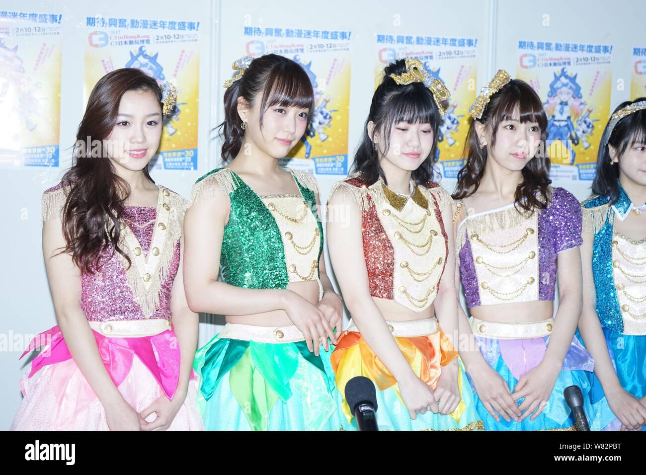 Members of Japanese idol girl group SKE48 pose during the 2017 "C3 X ...