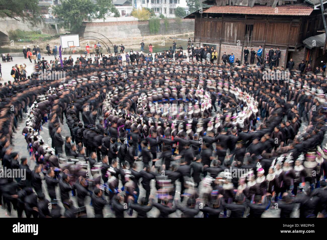 Local Chinese villagers of Dong ethnic minority, dressed in traditional ...