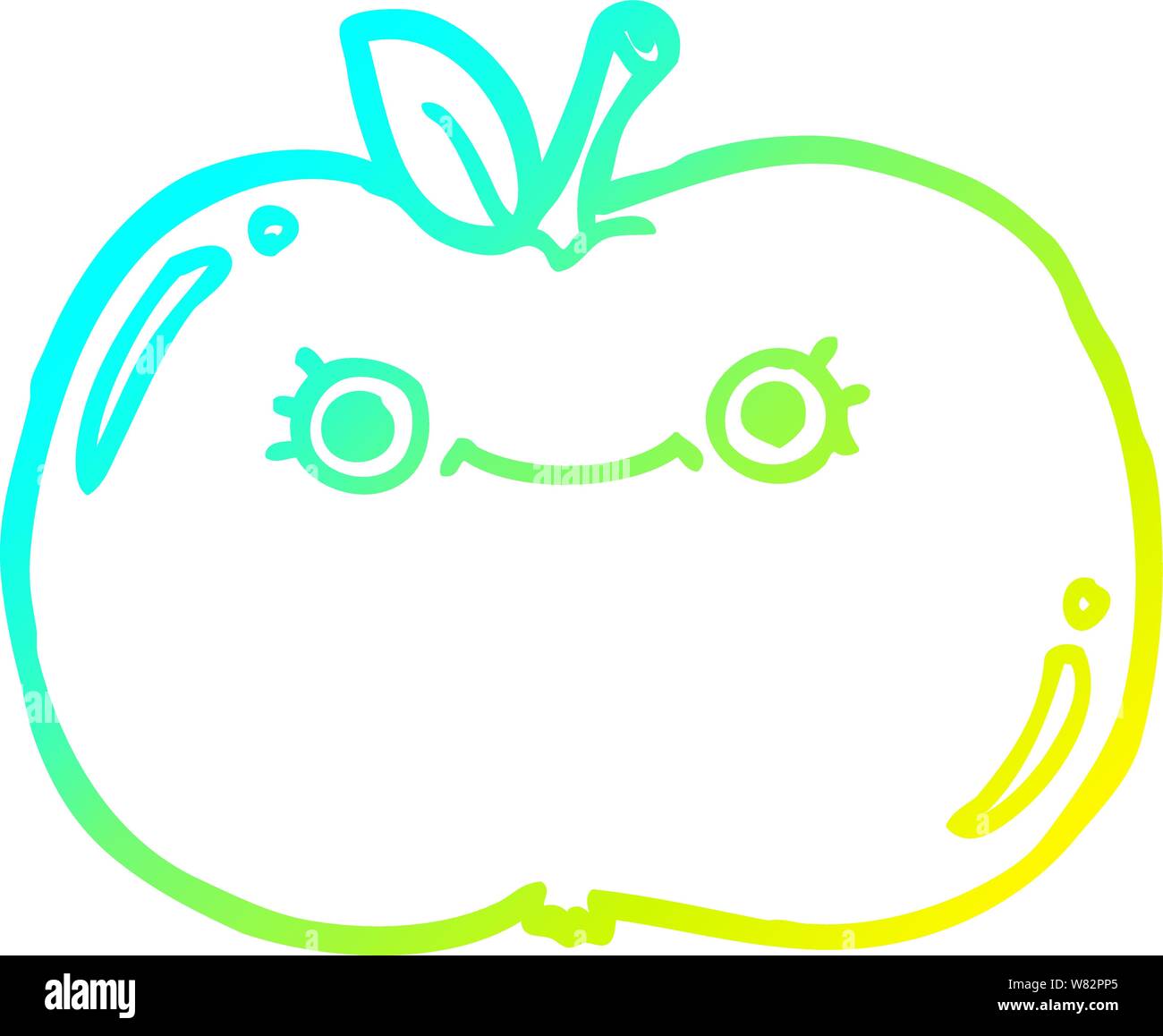cold gradient line drawing of a cute cartoon apple Stock Vector Image ...