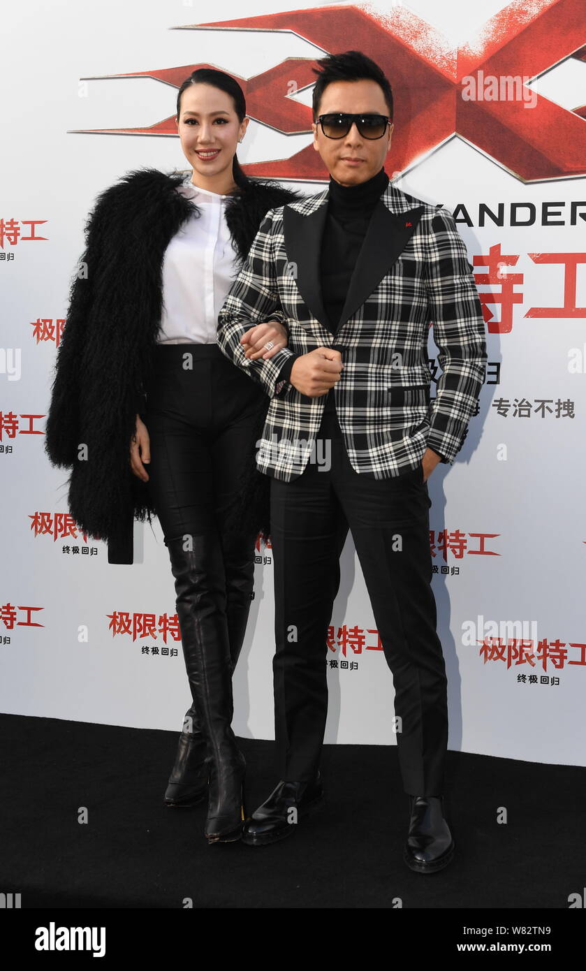 Hong Kong actor Donnie Yen, right, and his model wife Cecilia Wang arrive on the red carpet for ...