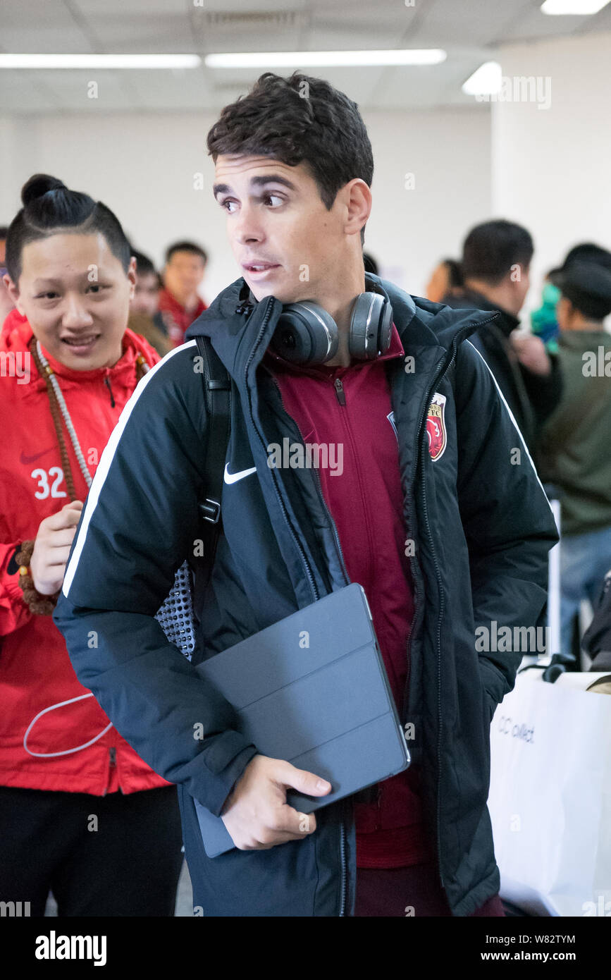 Brazilian football player Oscar of Shanghai SIPG F.C. is pictured after ...