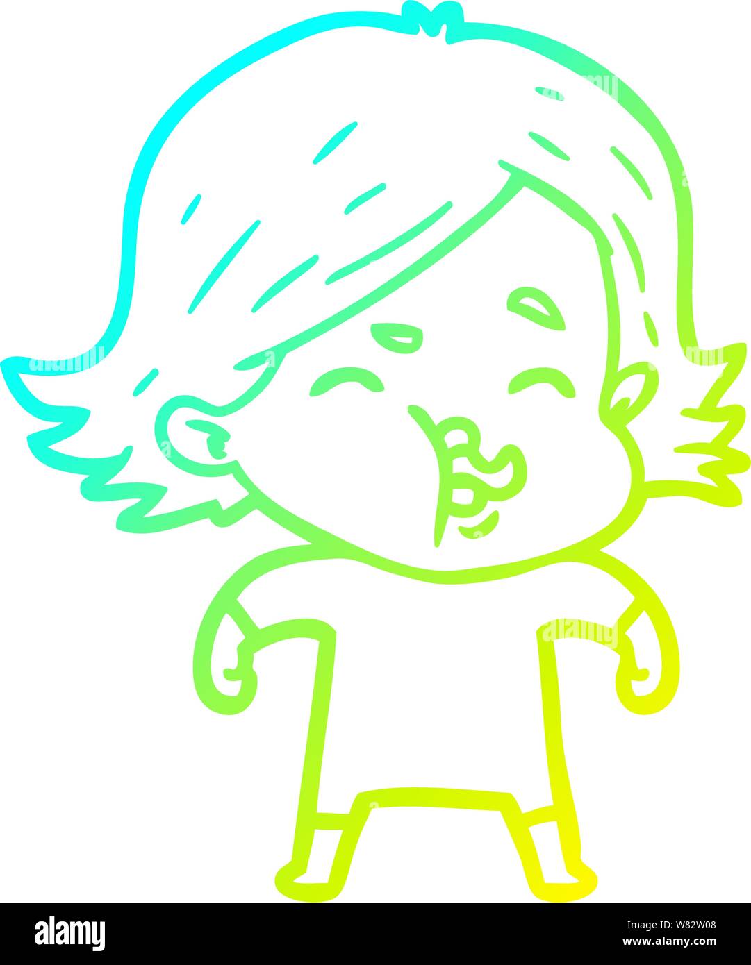 cold gradient line drawing of a cartoon girl pulling face Stock Vector ...