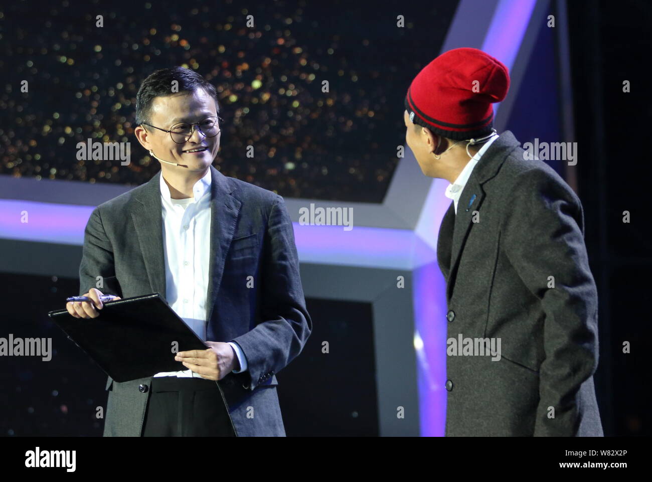 Jack Ma Yun, left, Chairman of Alibaba Group, and Chinese comedian Song ...