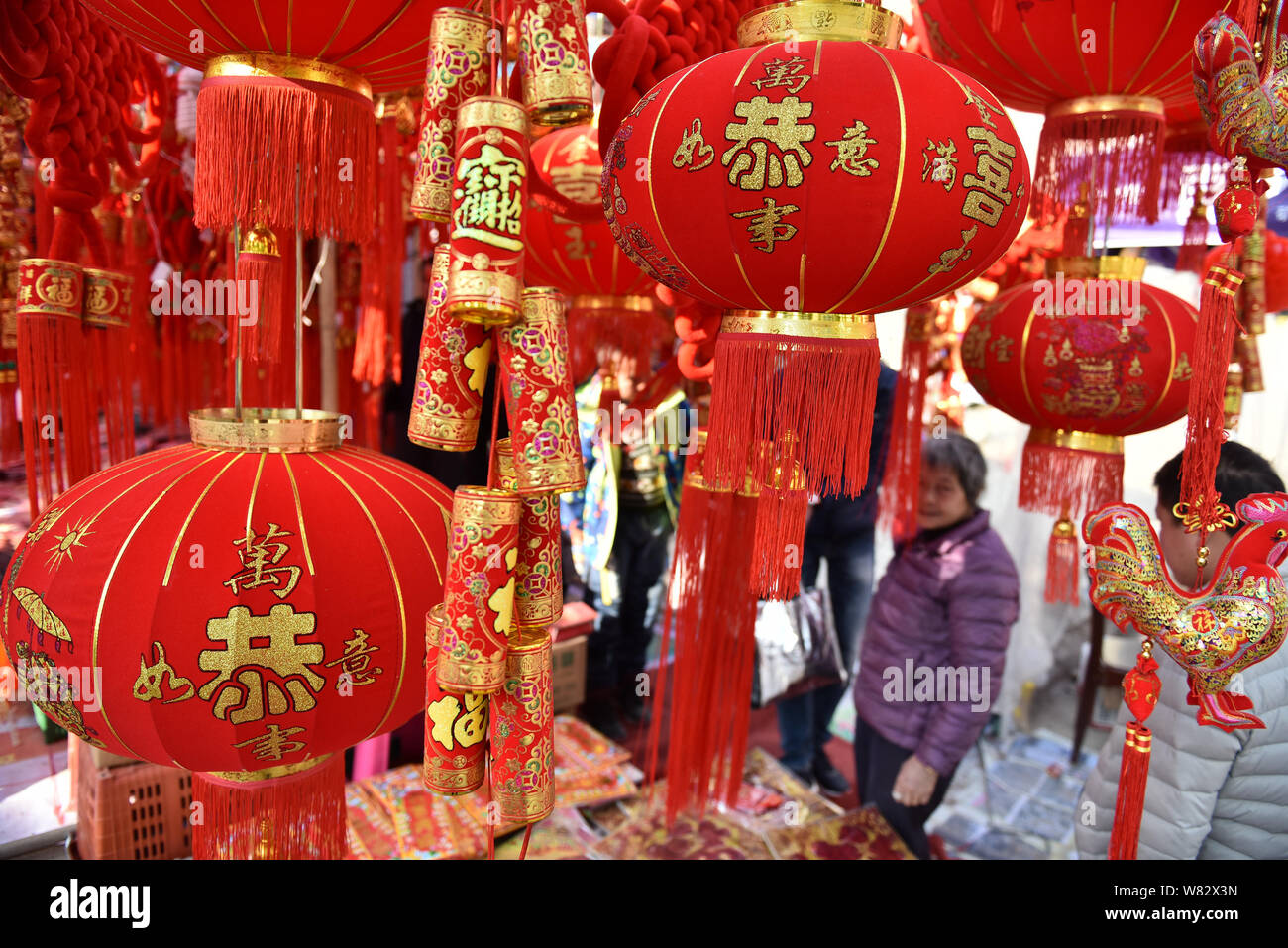 Local Chinese residents shop for red lanterns, decals and other ...