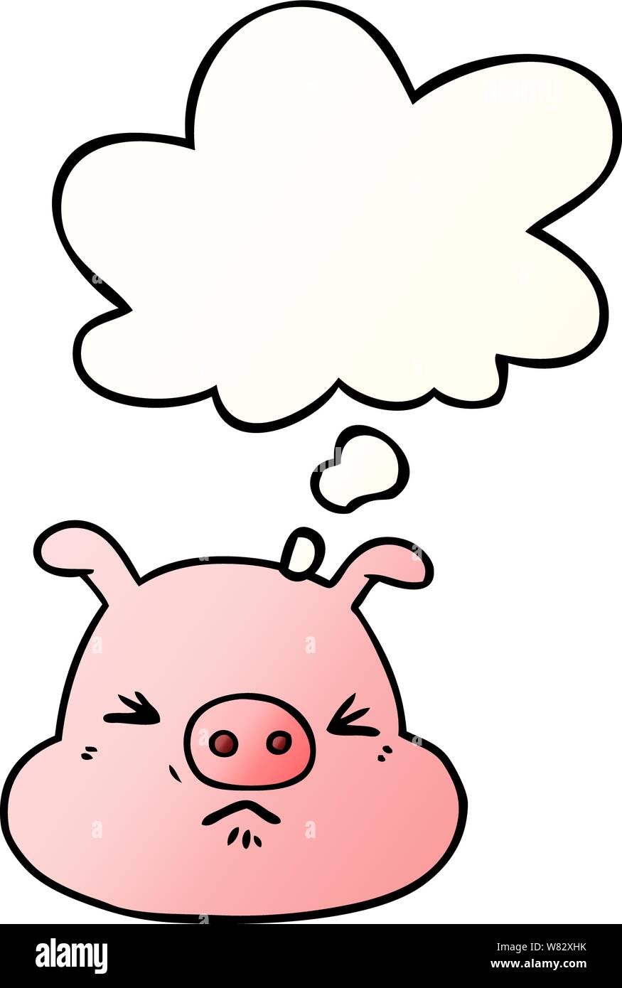cartoon angry pig face with thought bubble in smooth gradient style ...