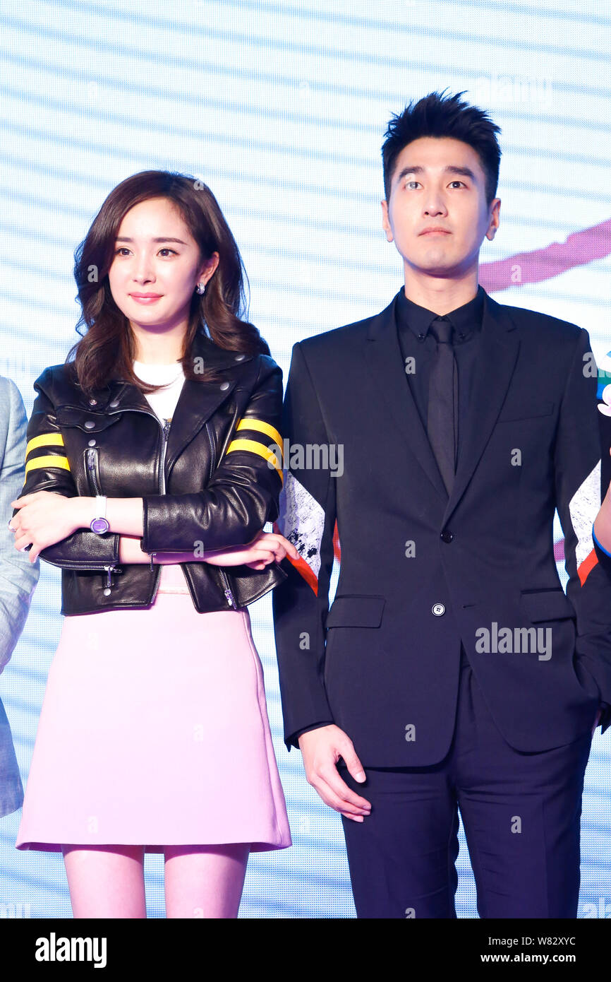 Chinese actress Yang Mi, left, and Taiwanese actor Mark Zhao, right ...