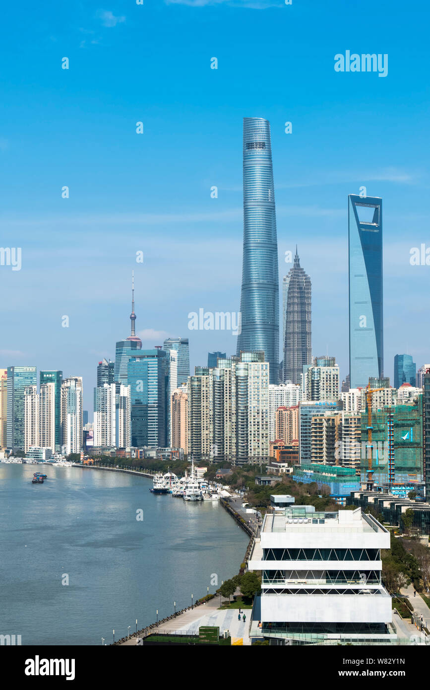 Skyline of the Lujiazui Financial District with the Oriental Pearl TV ...