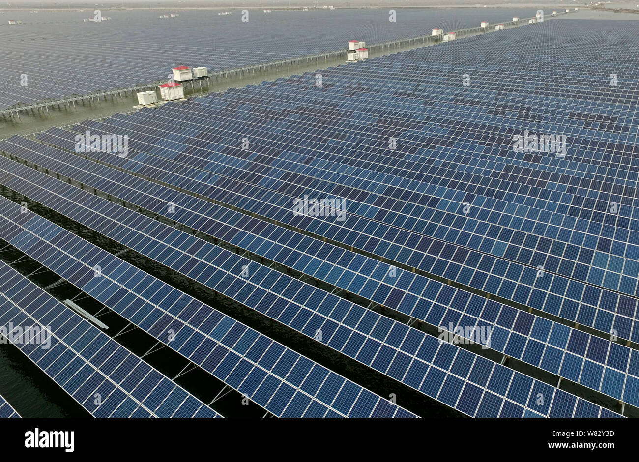 Aerial view of solar panels in China's largest photovoltaic (PV) power ...