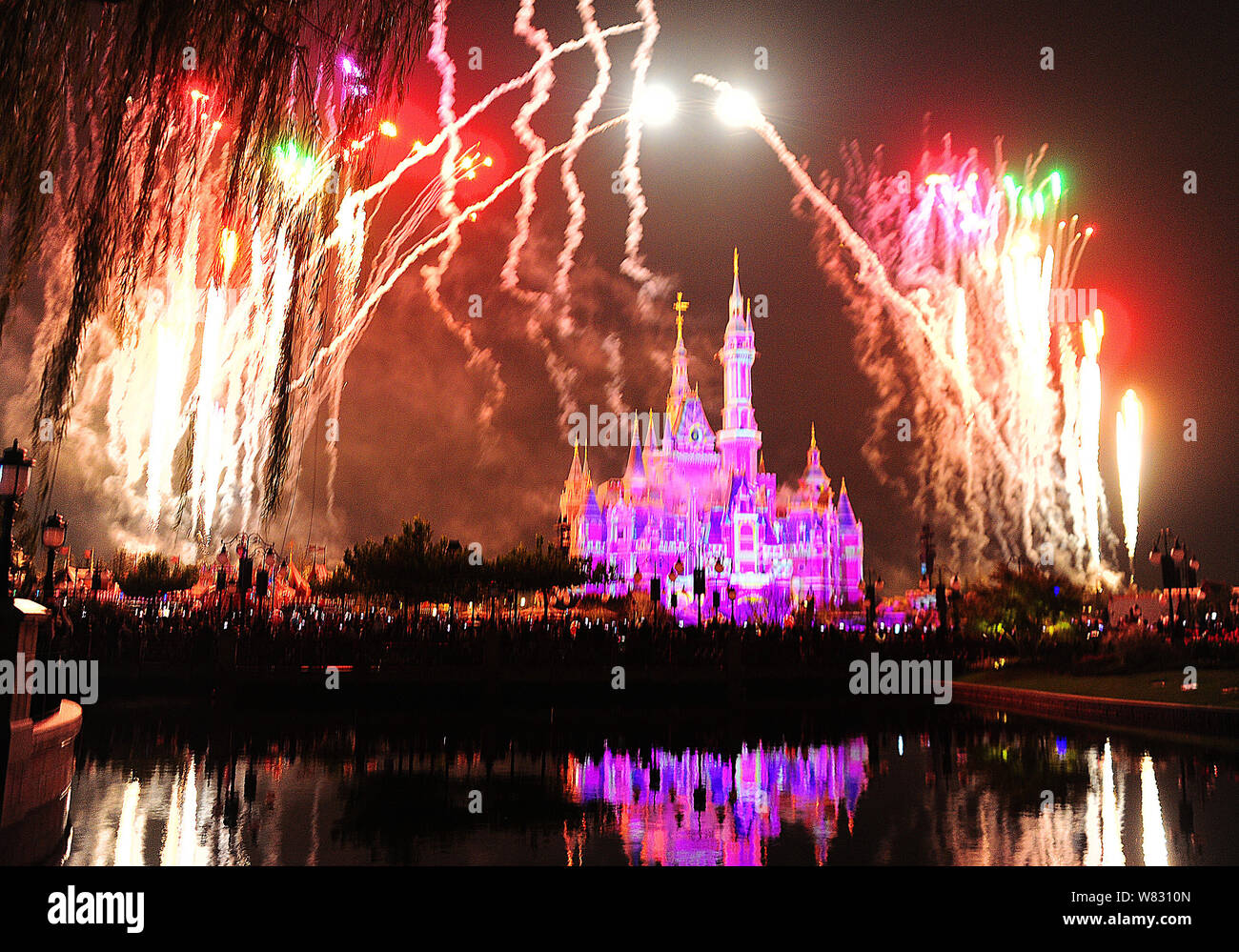 --FILE--Fireworks explode over the Disney Castle in the Shanghai ...