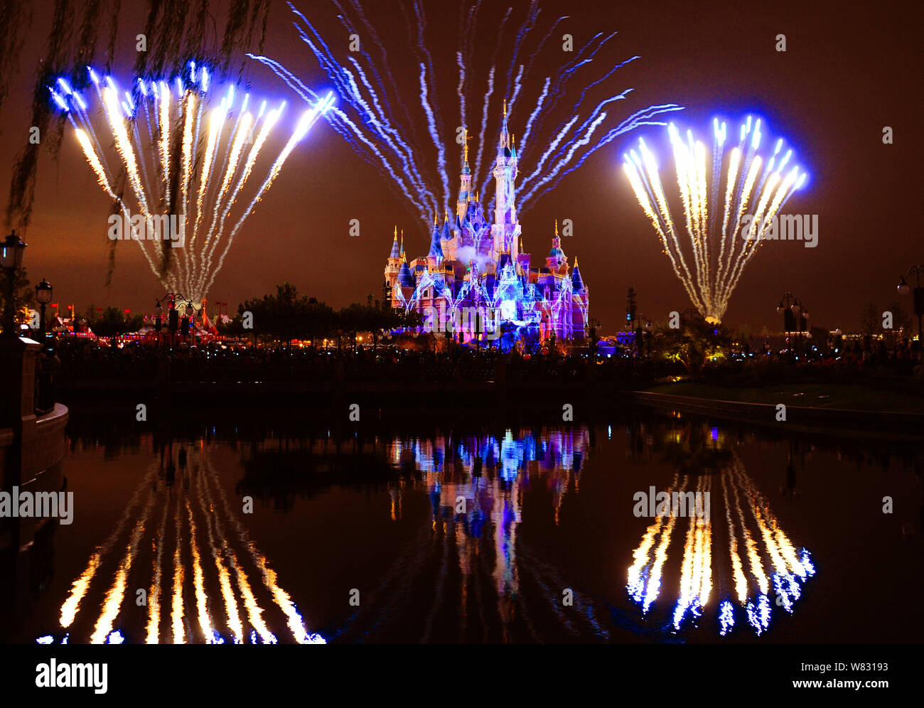 --FILE--Fireworks explode over the Disney Castle in the Shanghai ...