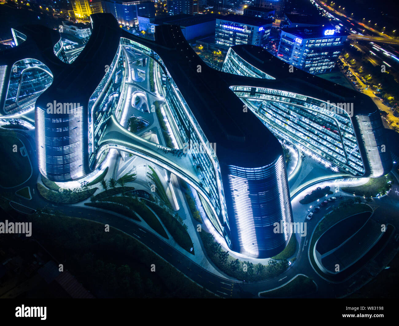 Night view of the Sky Soho designed by Iraqi-British architect Zaha ...
