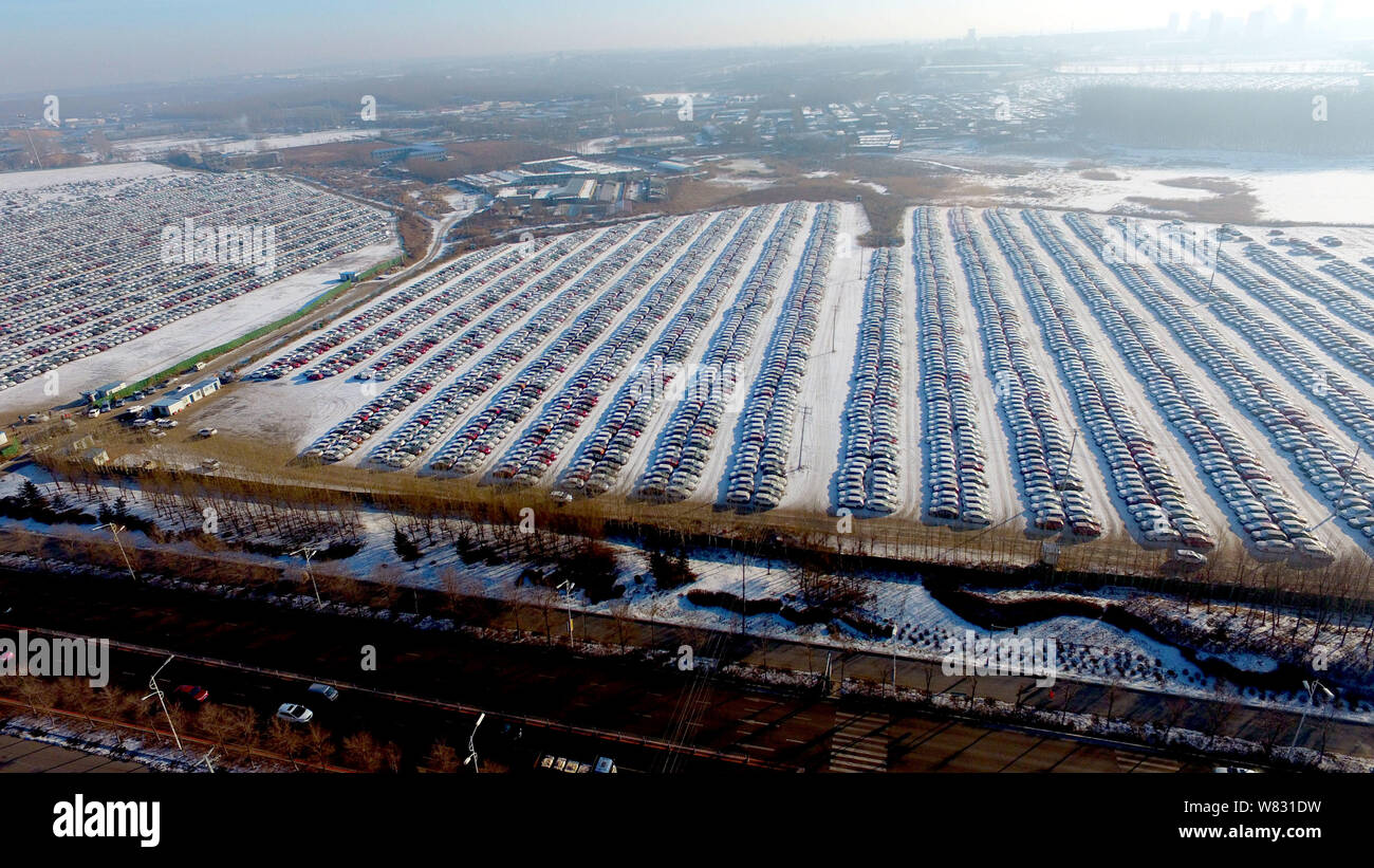 An aerial view of new automobiles of the Shenyang Auto City in a ...